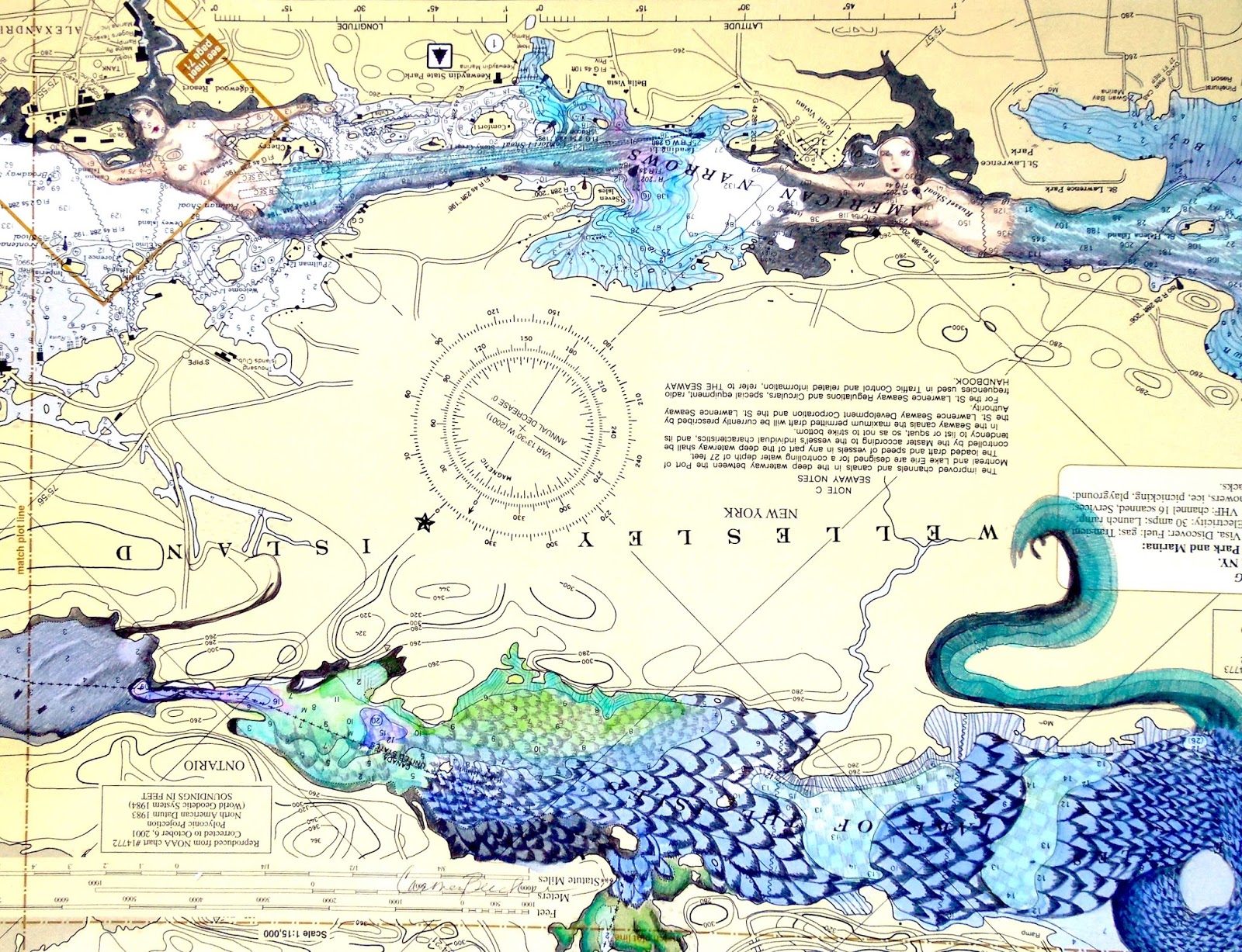 Carmen Beecher: Mermaids and Sea Serpent, 14x11 Graphite and Watercolor ...