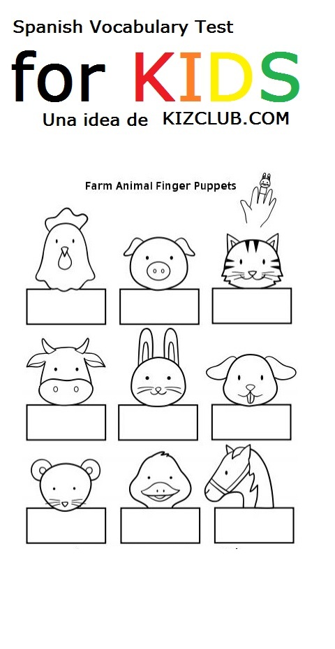 Spanish Test: Spanish Vocabulary Test for Kids: Farm Animal Finger Puppets