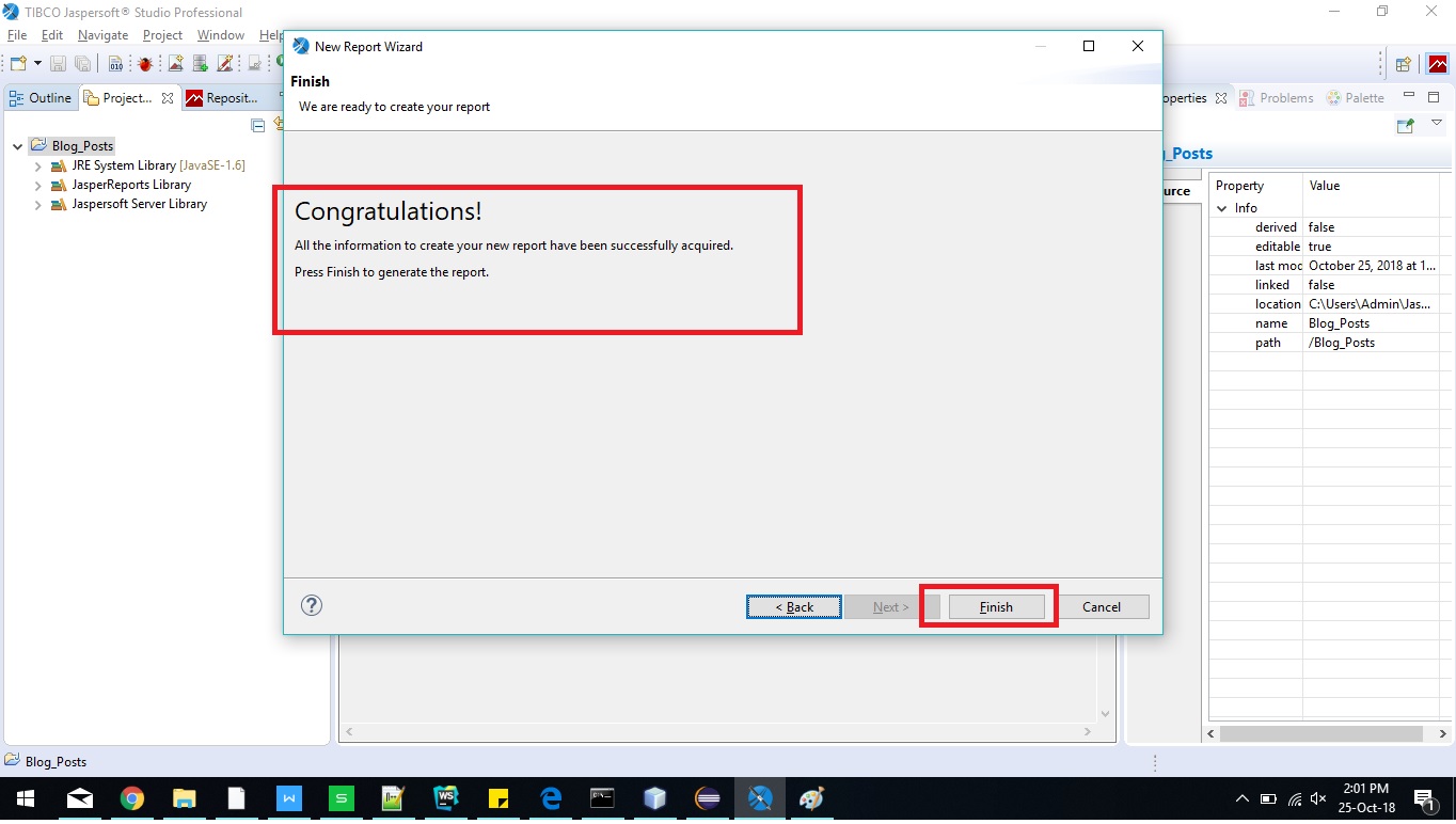 Create a first Jasper report using built-in JDBC connection in Jaspersoft Studio