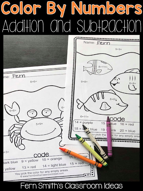 Adorable Color By Numbers Ocean Animals for Addition and Subtraction ...