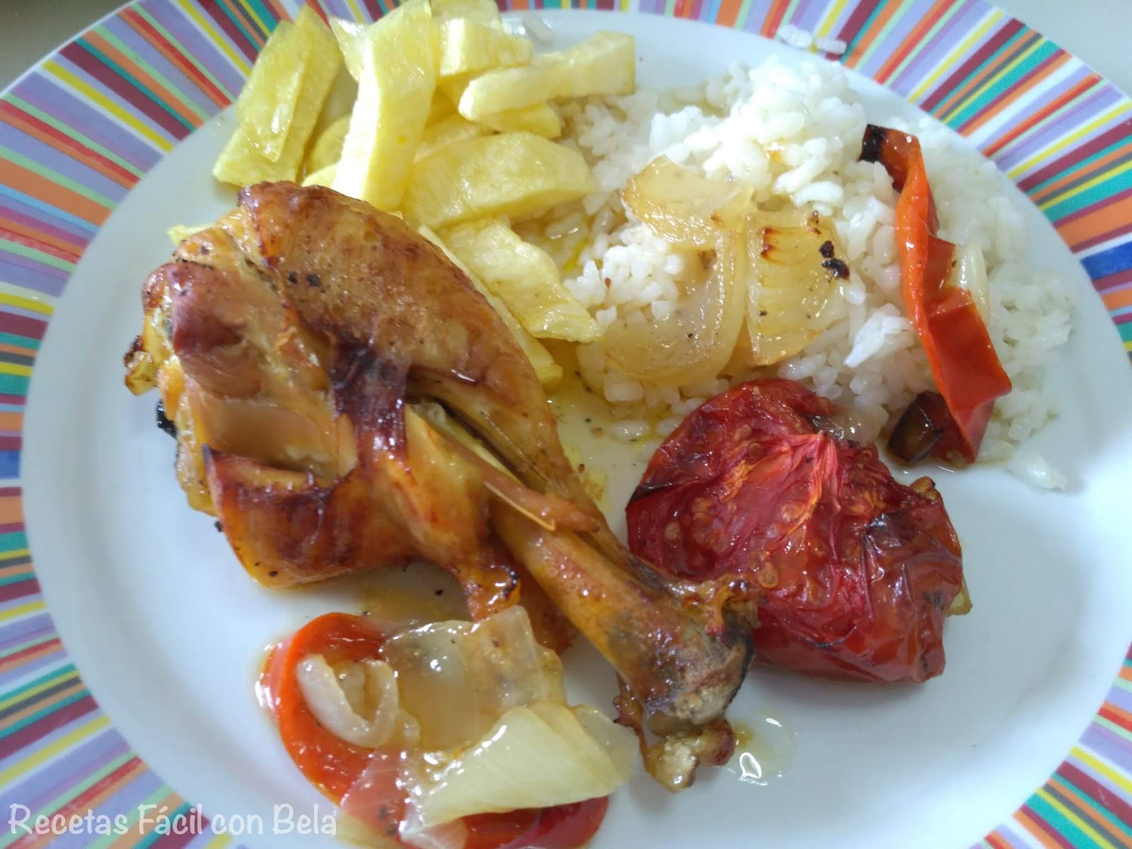 Como hacer Pollo al horno con arroz y patatas - Recetas Fácil con Bela