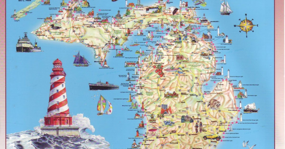 The World in Postcards - Sabine's Blog: Lighthouses of Michigan Map