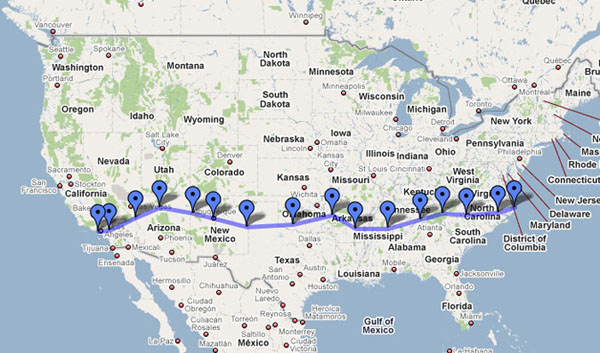 CK's Cannonball Motorcycle 2012: 2010 vs 2012 Cannonball Route.