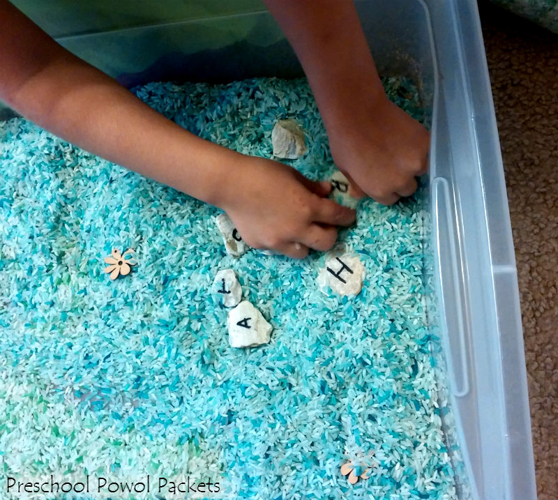 Earth Themed Preschool Letter Sensory Bin | Preschool Powol Packets