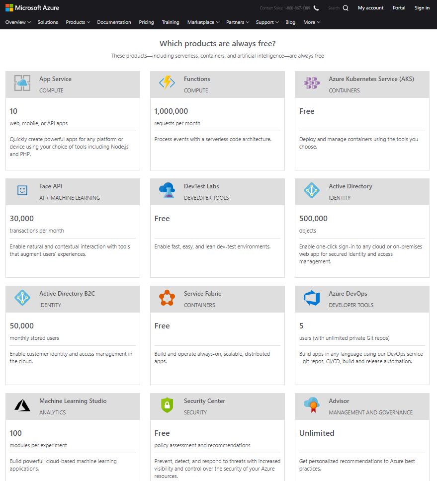 Microsoft Azure Trail Account and Free Services