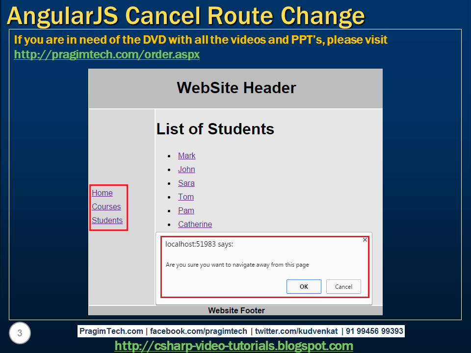 Sql server, .net and c# video tutorial: AngularJS cancel route change