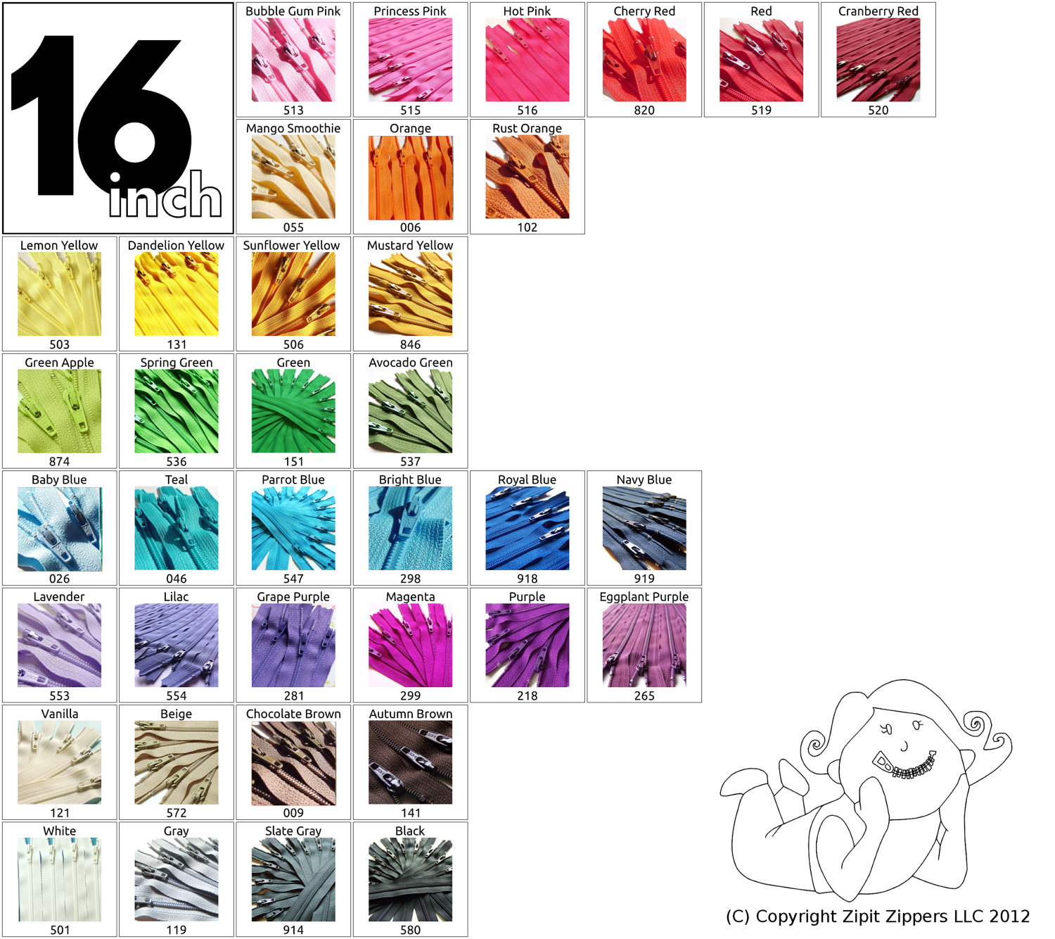 Zipperstop Color Chart