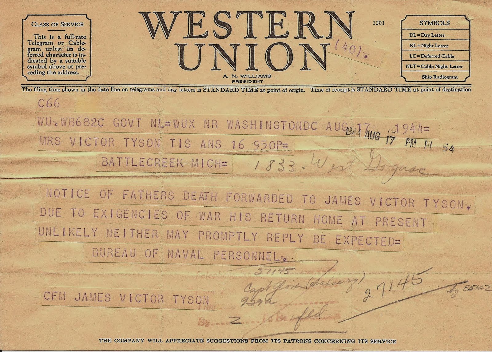 Journey to the Past: War Time Telegram-Hattie's Bible