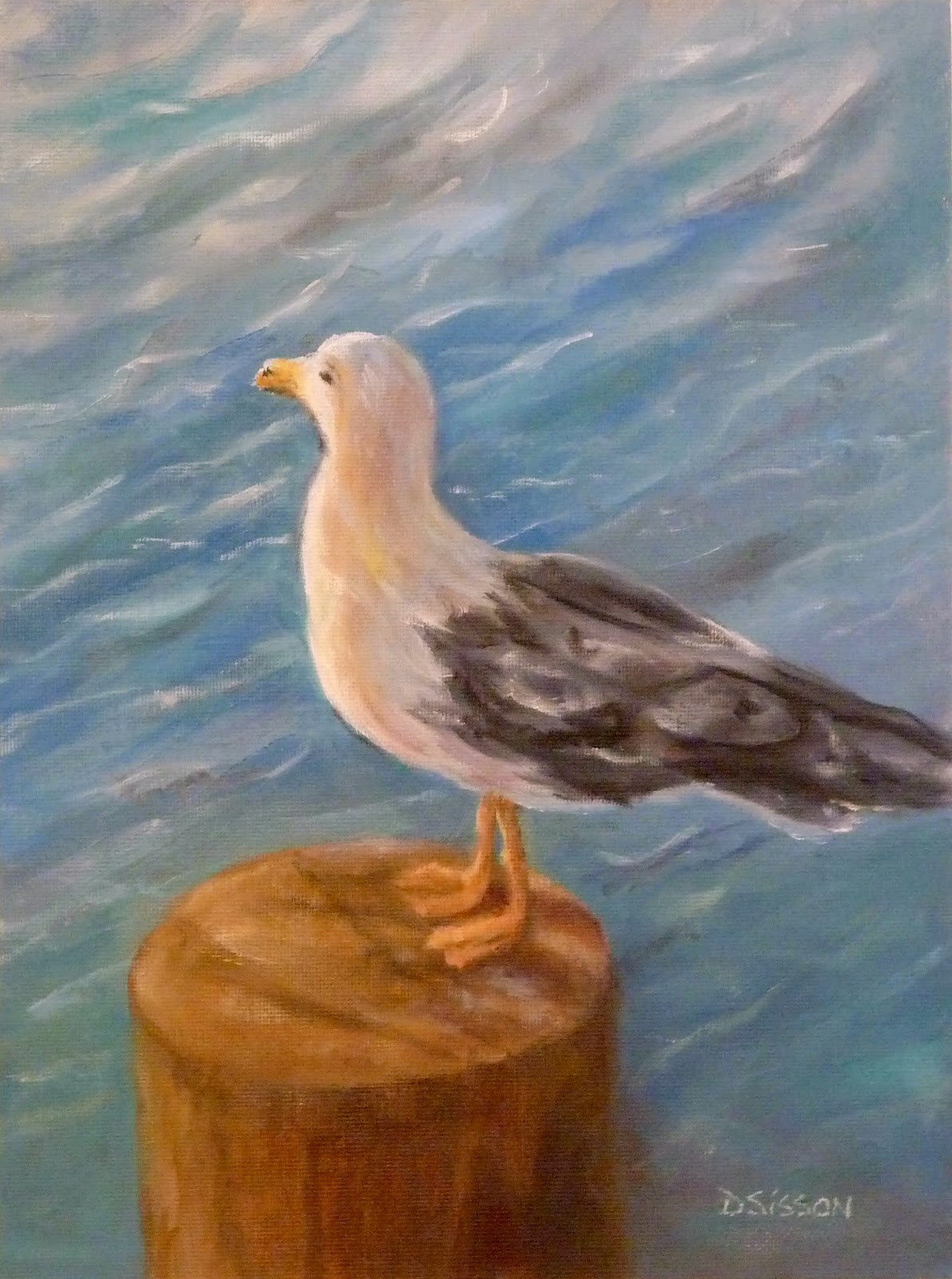 Daily Painting Projects: Seagull in Reflection Oil Painting Bird ...