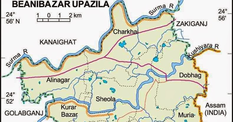 Beanibazar Upazila Map, Sylhet District, Bangladesh