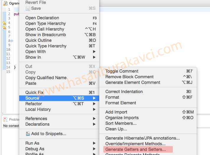 JAVA: Java Setter ve Getter Metodları (Eclipse)