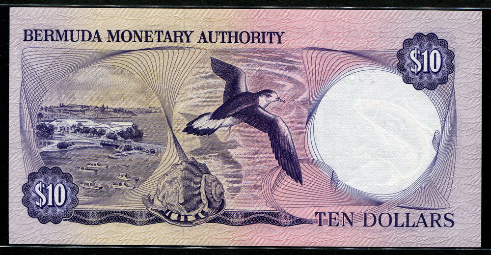 Bermuda banknotes 10 Dollars banknote, Queen Elizabeth & Bermuda Petrel.