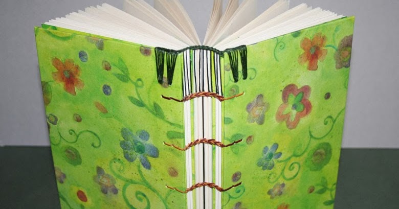 Hand Made Karma: Coptic Bound Handmade Book - Green Floral