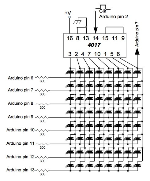 Tools for Technology Students: 8 x 8 LED matrix using 4017 and Arduino