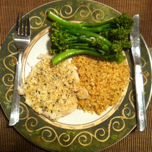 EwE - Fish with Almond Topping, Saffron Rice and Lemon Broccolini - One ...