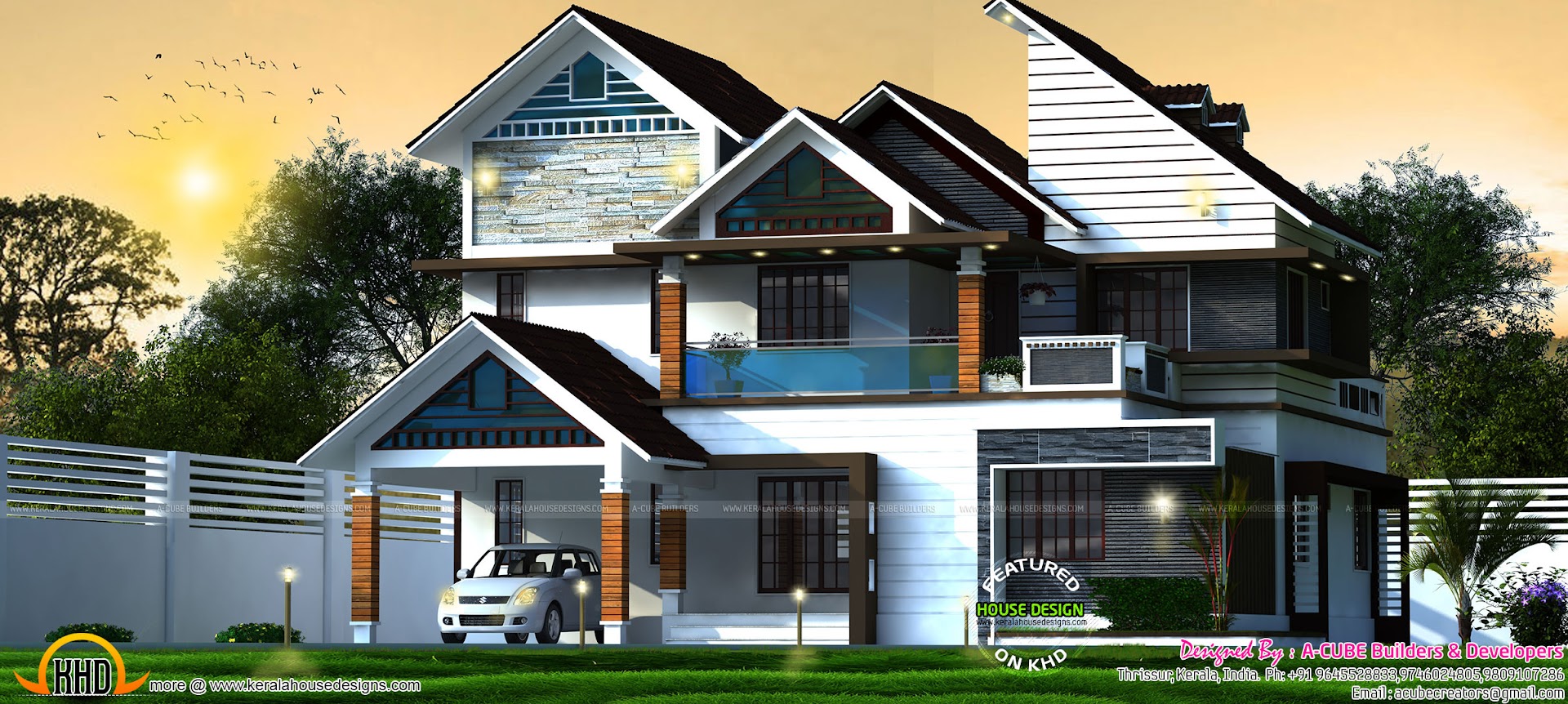 Slanting + sloping roof 2869 sq-ft home - Kerala Home Design and Floor ...