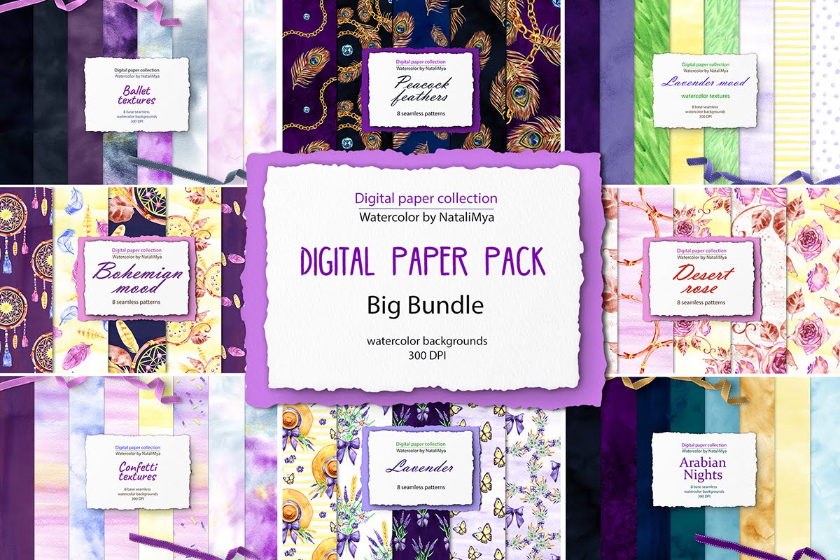 Watercolor Digital Papers and Textures