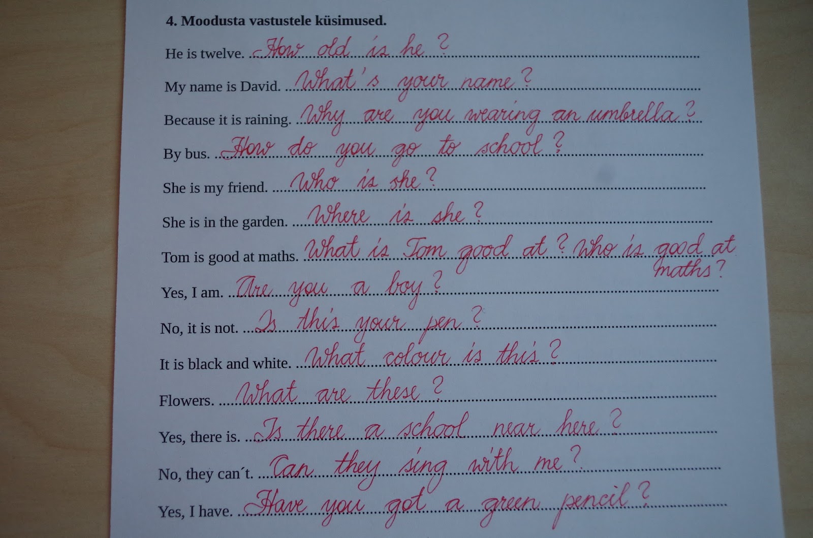 WE LOVE ENGLISH: Year 4: Questions