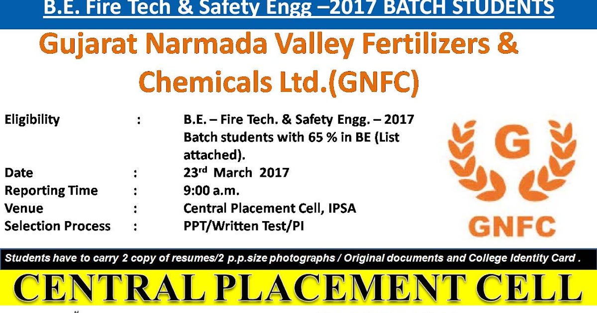 Central Placement Cell: Gujrat Narmada Valley Fertilizers & Chemicals ...