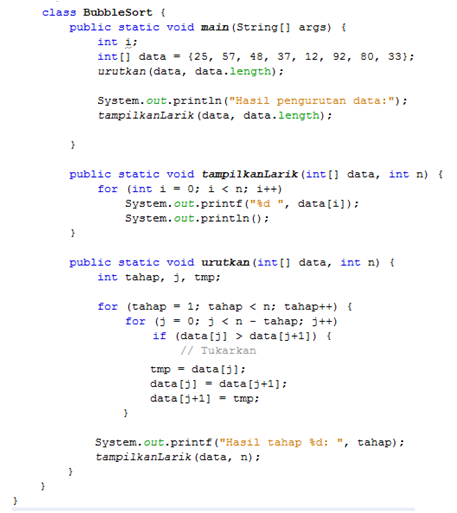 Note Pengurutan Bilangan Dengan Metode Bubble Sort