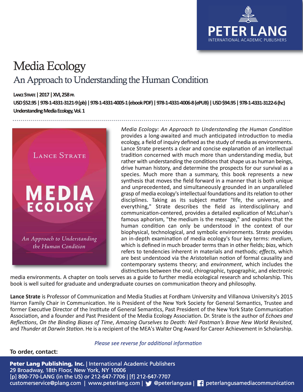 Lance Strate's Blog Time Passing: Peter Lang Press Release for Media ...