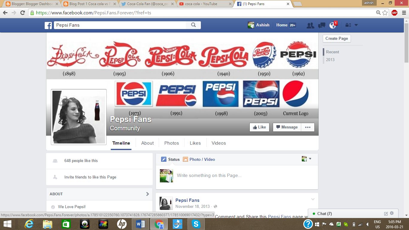 Blog Post 1 Coca cola vs Pepsi on Facebook