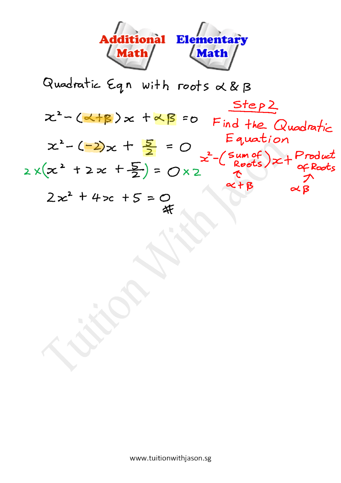 A Math Quadratic Equation Sum And Product Of Roots Singapore