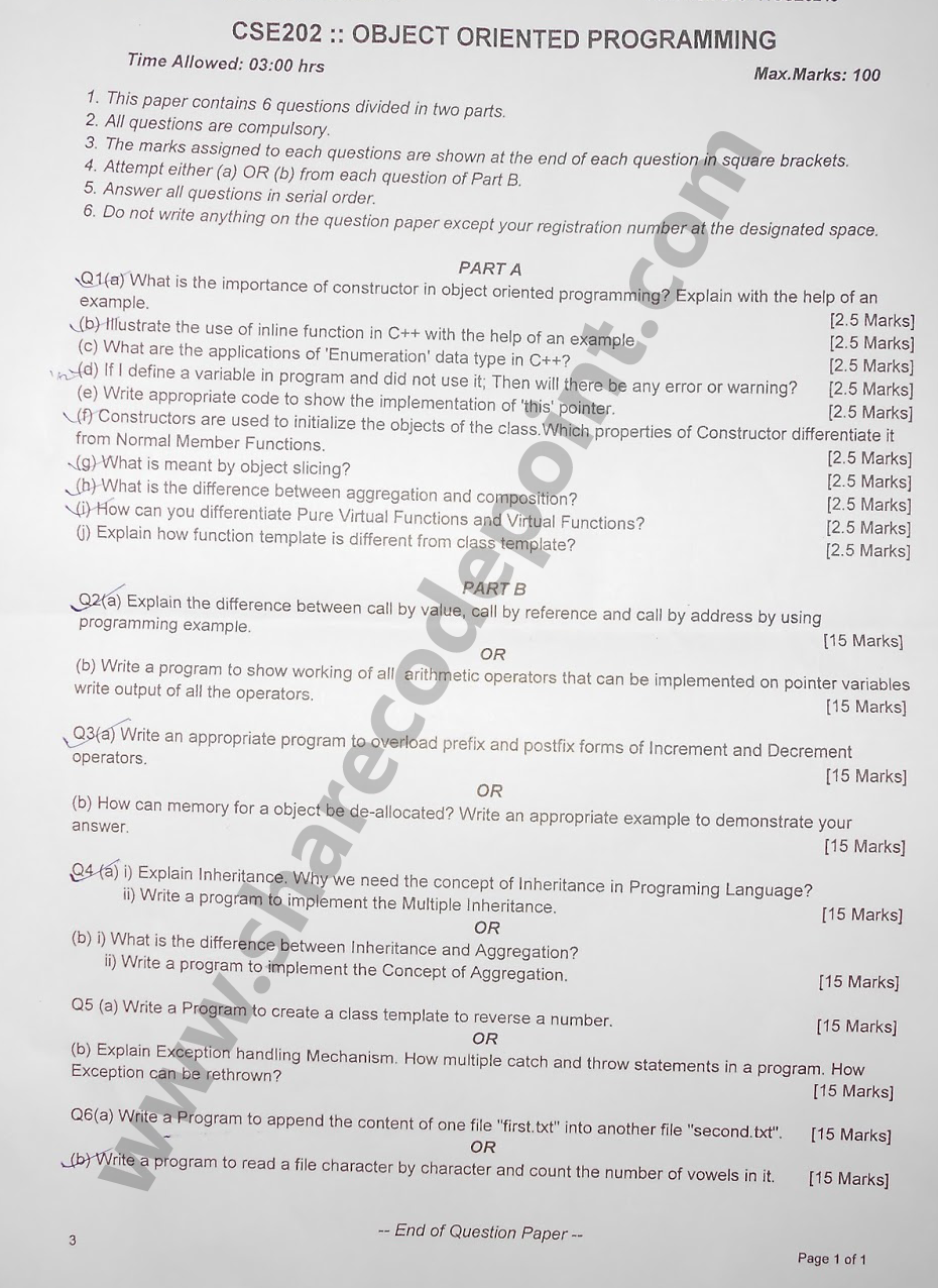 Cse202 Object Oriented Programming End Term Exam Question Paper