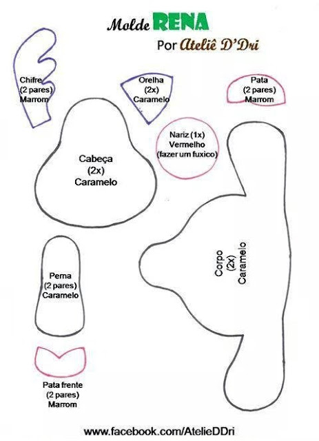 Molde de rena em feltro para imprimir - Feltro e moldes para artesanato