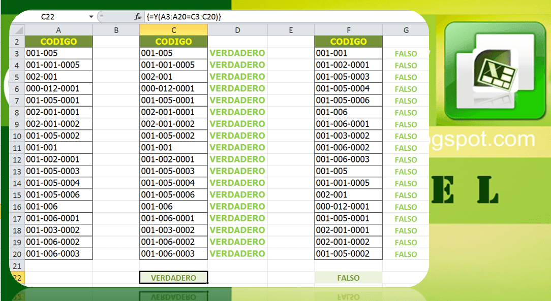 Función Y en Excel | Comparar dos columnas (Función Lógica Y ...