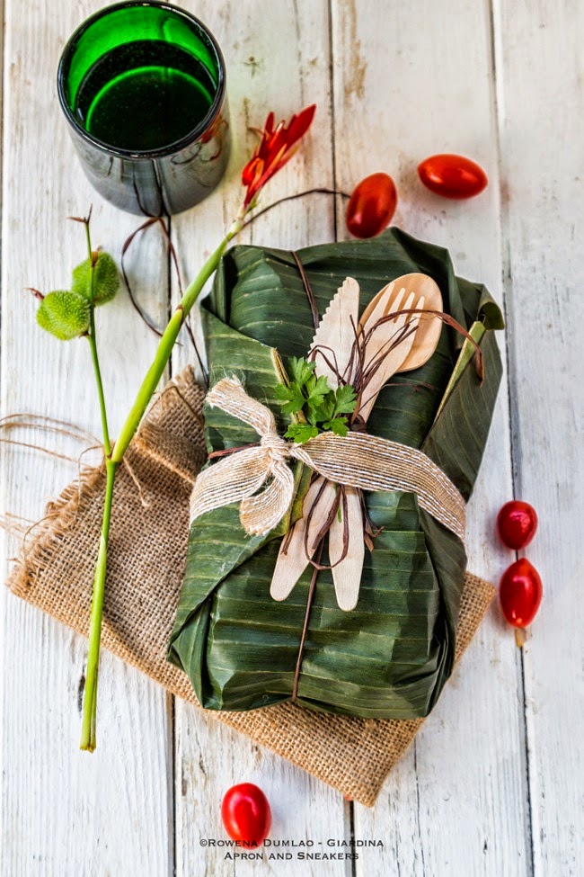 Binalot: Chicken Pork Adobo and Steamed Rice Wrapped in Banana Leaves