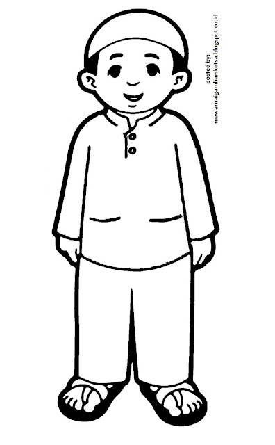 Mewarnai Gambar: Mewarnai Gambar Sketsa Anak Muslim 2