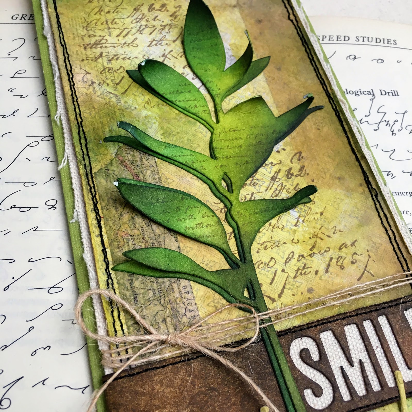SewPaperPaint: Tim Holtz Large Stems Spring Green Leaves Card