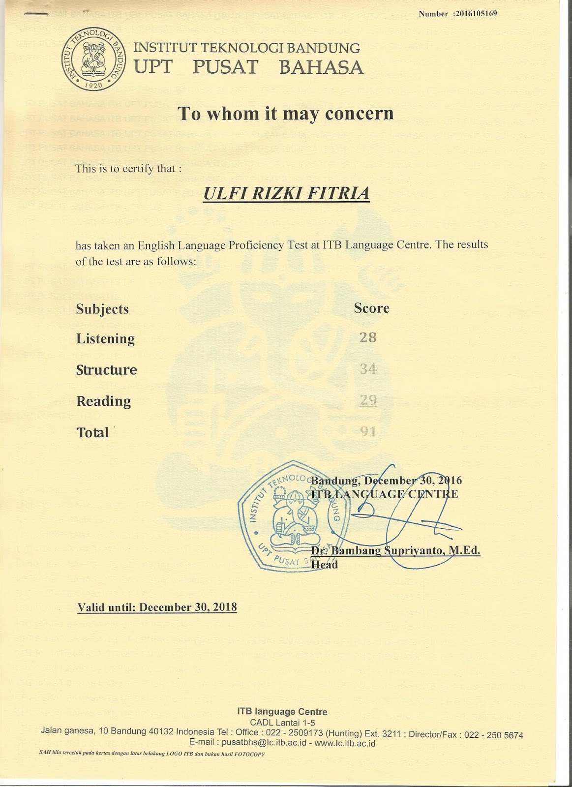 Pengalaman tes ELPT ITB