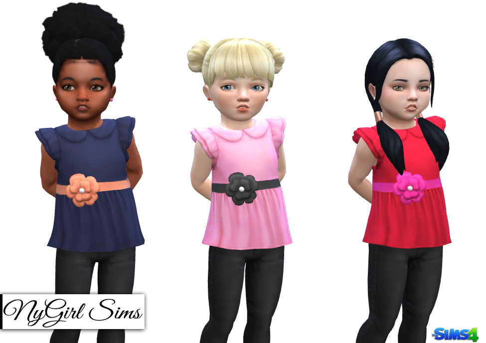 NyGirl Sims 4: Ruffle Sleeve Shirt with Flower Sash