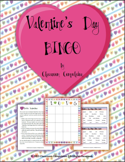 Classroom Freebies Too: Valentine's Day Bingo Game