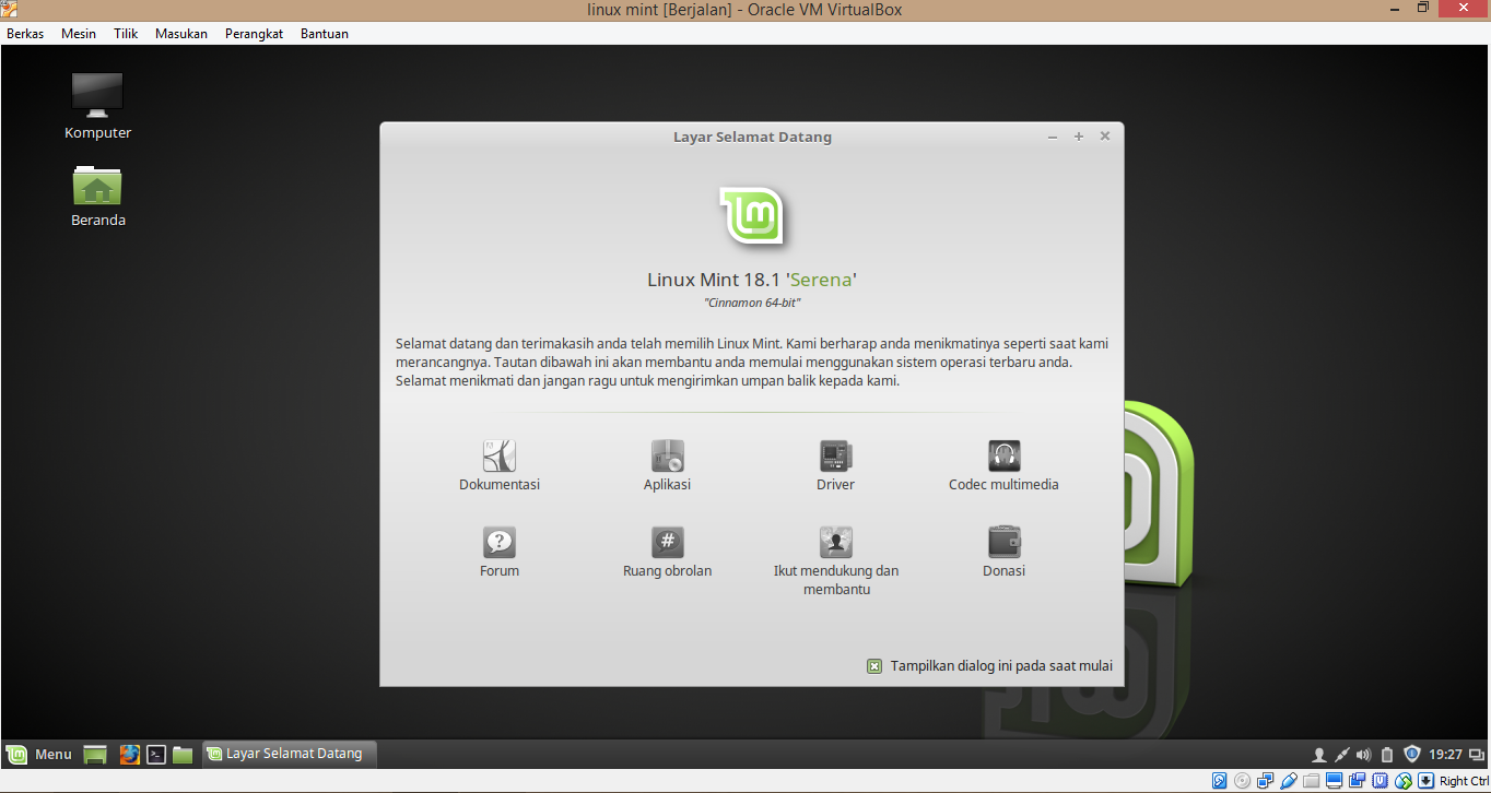 TUTORIAL MENGINSTAL LINUX MINT 18.1 CINNAMON "SERENA" 64BIT PADA VIRTUALBOX