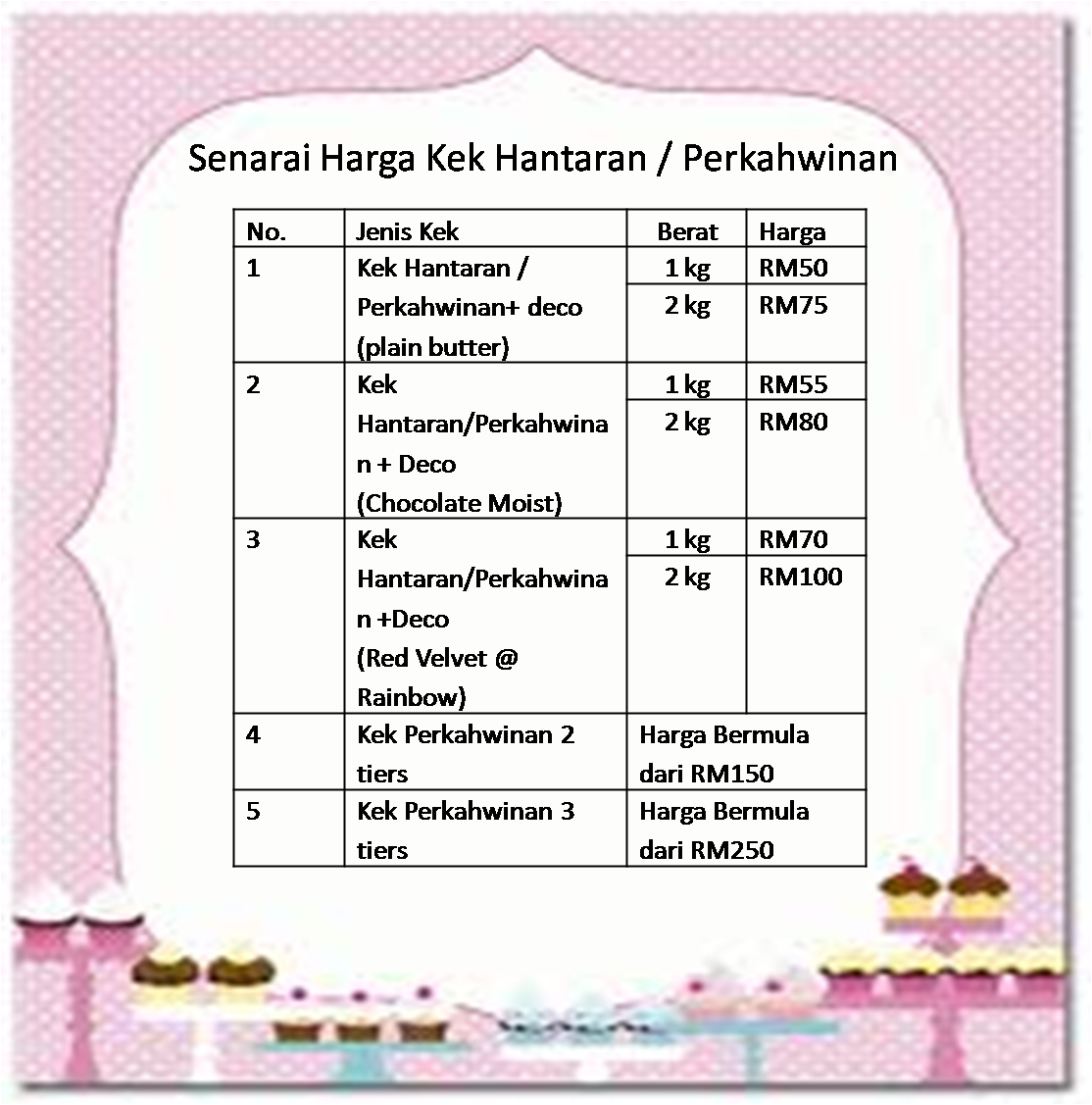 AMEEZA BAKE HOUZ: Senarai Harga Kek, Cupcake, Kek Hantaran /Perkahwinan ...