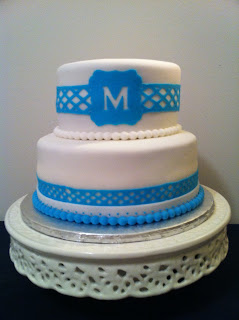 Delicious Delights NJ: Blue and White Monogram Birthday Cake