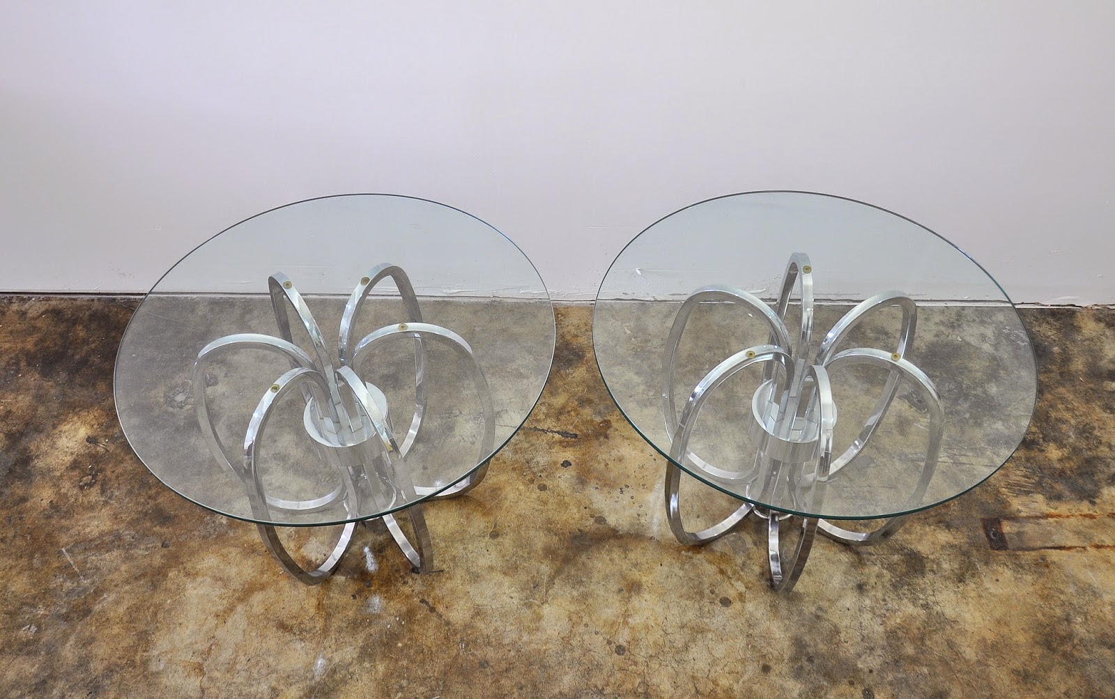 SELECT MODERN: Pair of Chrome and Glass Side or End Tables