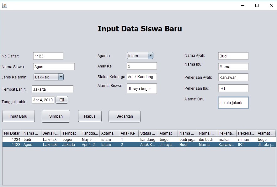 Aplikasi Input Data Siswa Java Dengan MySQL