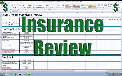 Auto and Home Insurance Comparison Review Spreadsheet