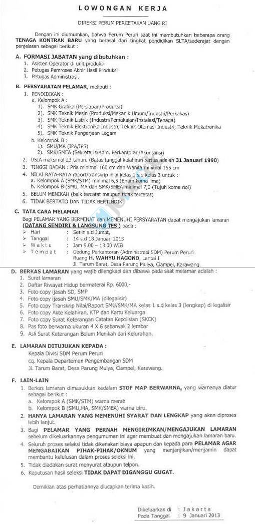 Citijob: Perum Percetakan Uang RI (Peruri)