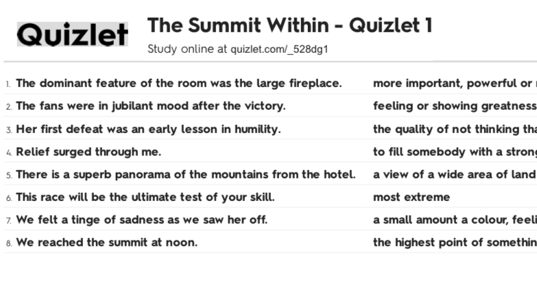 Class VIII The Summit Within - Vocabulary Test 1