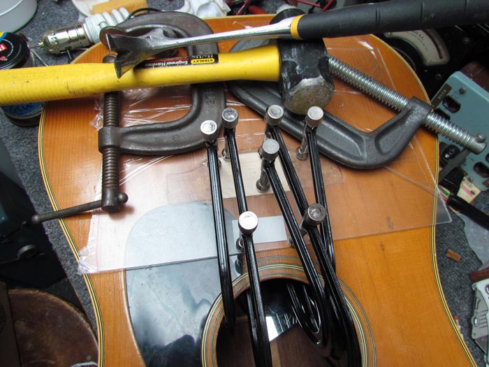 Gluing New Bridge Plate on Martin Guitar Crawls Backward (When Alarmed)