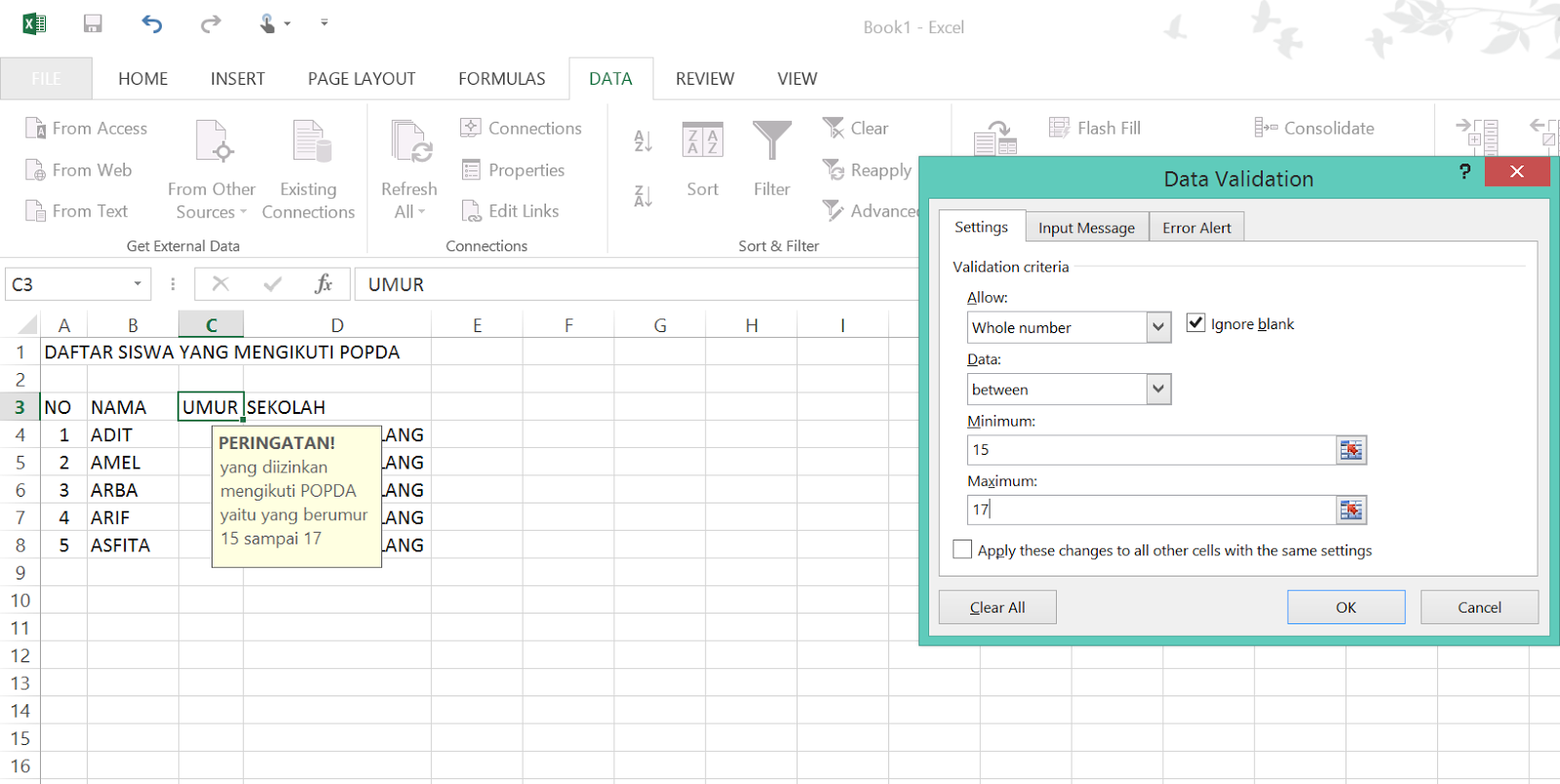 Camelia: Validasi Data Ms Excel