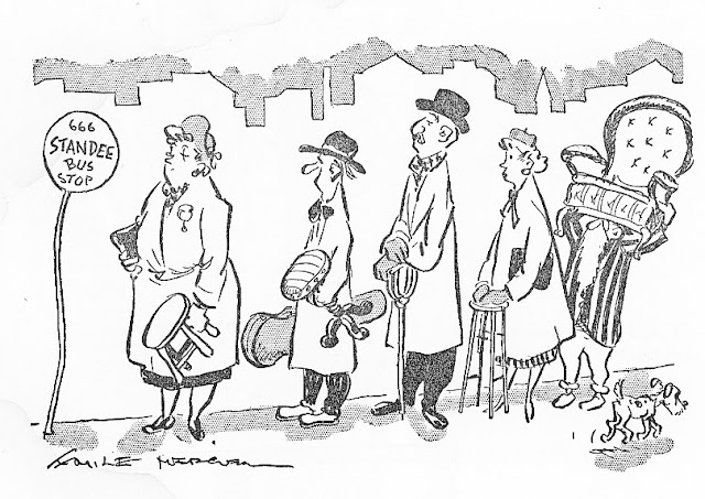 In praise of laughter: Emile Mercier cartoon - Bus crowding