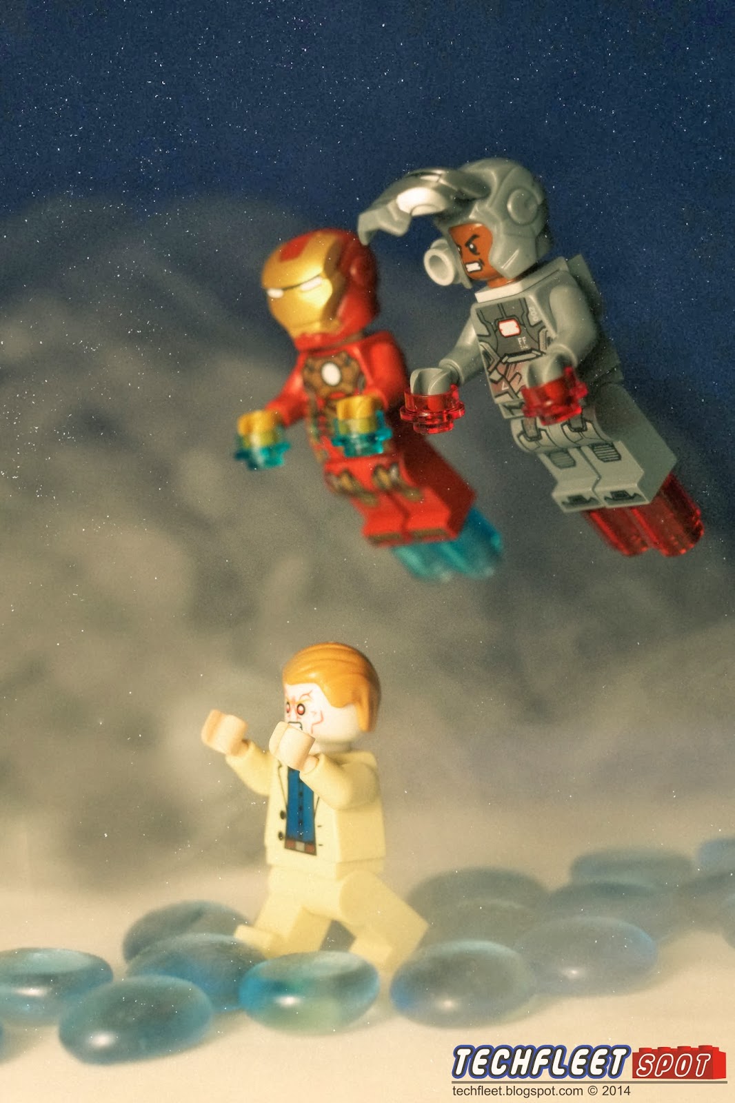 techfleet spot: Lego Aldrich Killian chased by Ironman and War Machine