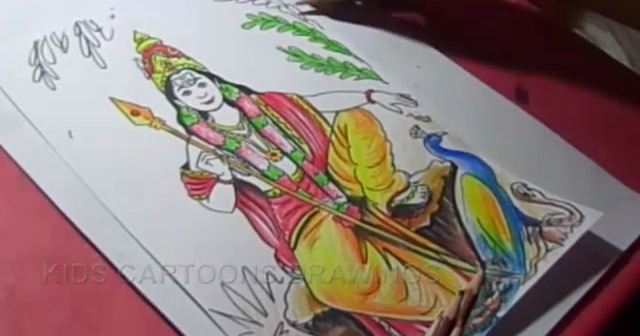 KIDS CARTOON DRAWINGS: How to Draw Lord Murugan with Peacock Color ...