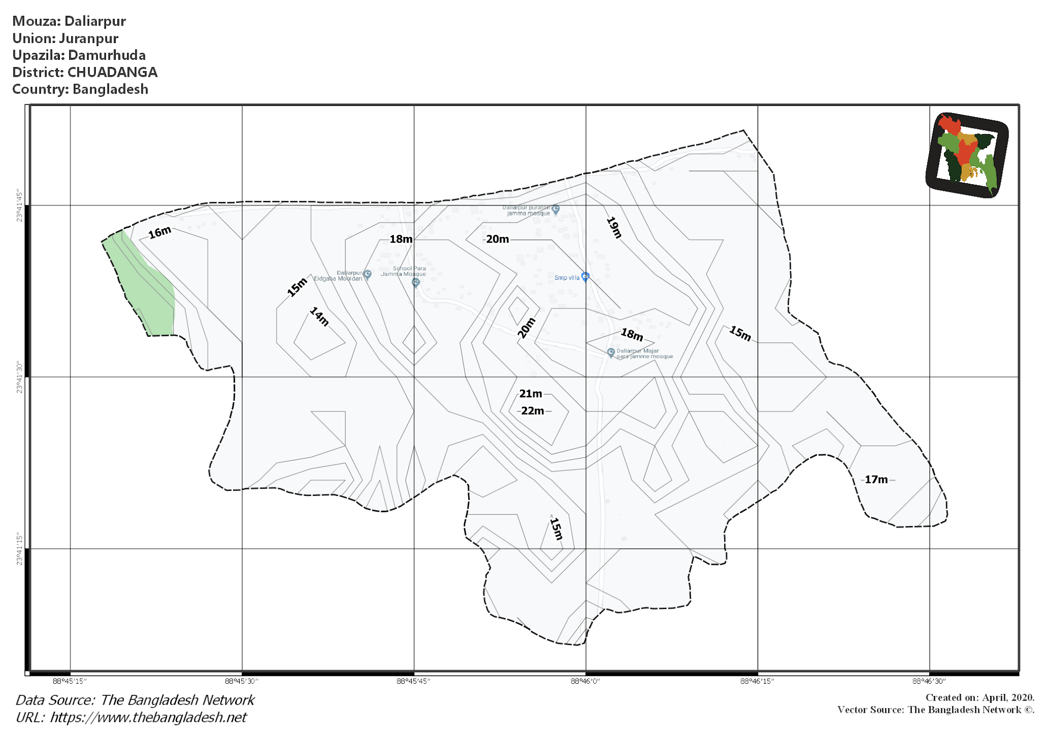 Map of Daliarpur Mouza, Damurhuda, Chuadanga